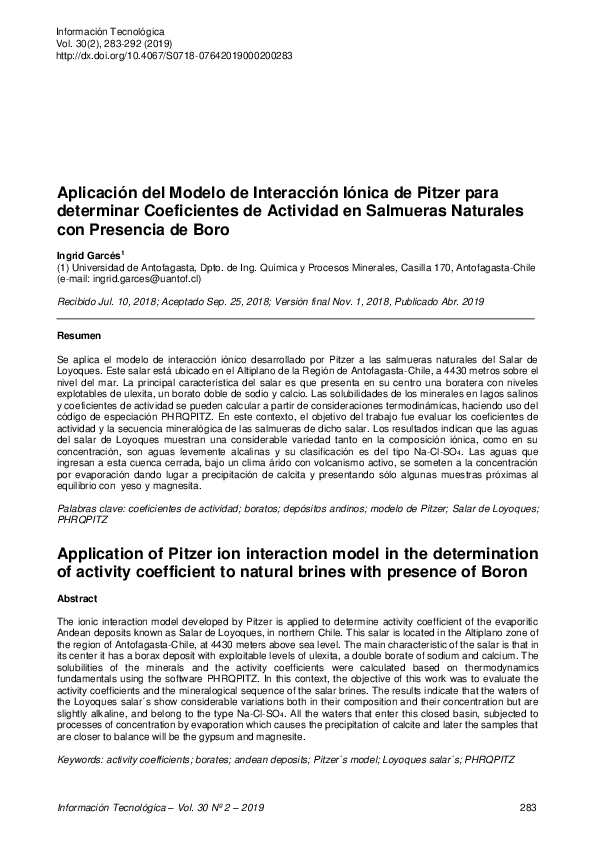 (PDF) Aplicación del Modelo de Interacción Iónica de Pitzer para ...