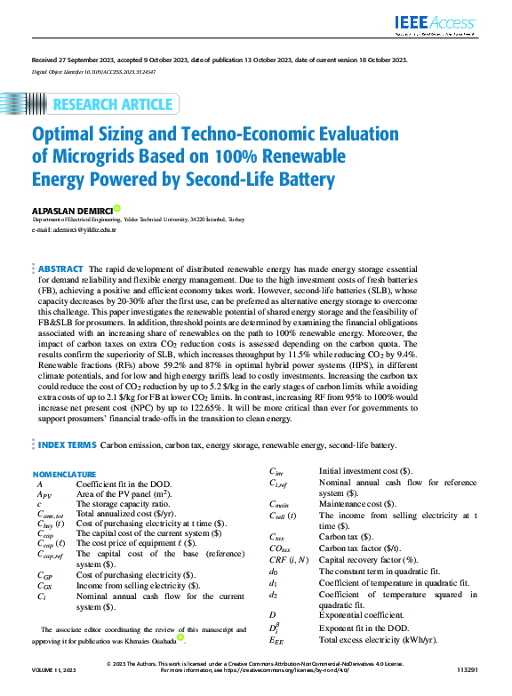 Pdf Optimal Sizing And Techno Economic Evaluation Of Microgrids Based
