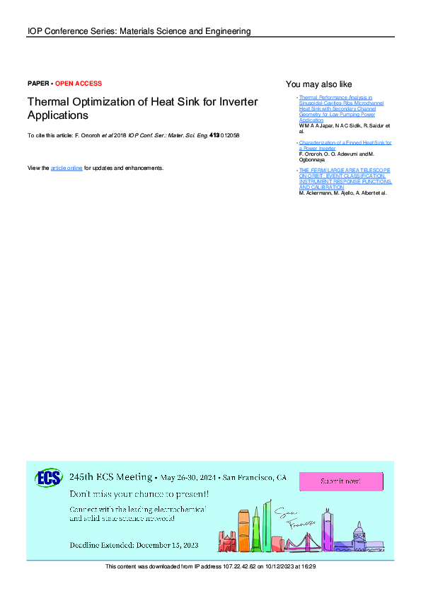 (PDF) Thermal Optimization of Heat Sink for Inverter Applications
