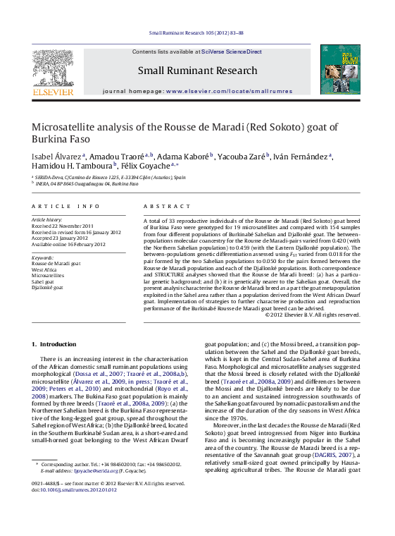 (PDF) Microsatellite analysis of the Rousse de Maradi (Red Sokoto) goat ...