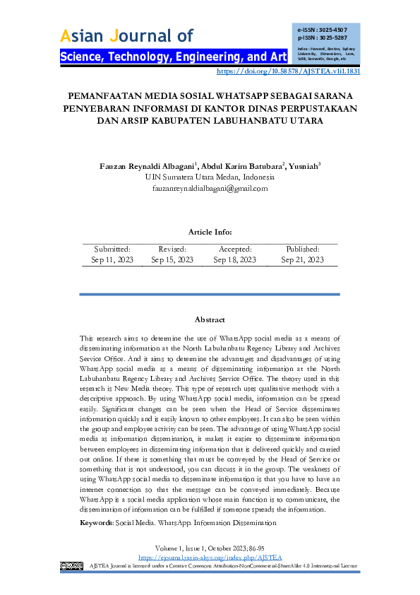 (PDF) Pemanfaatan Media Sosial Whatsapp sebagai Sarana Penyebaran Informasi di Kantor Dinas ...