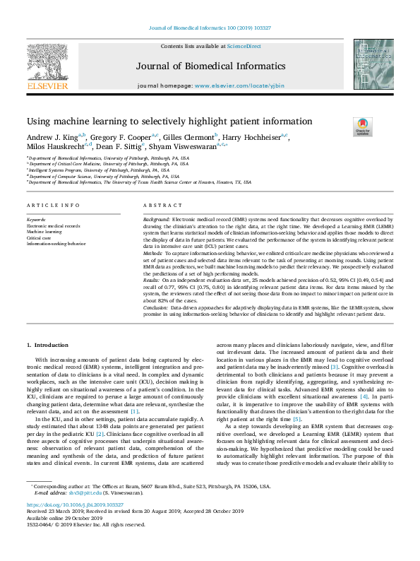 (PDF) Using machine learning to selectively highlight patient information