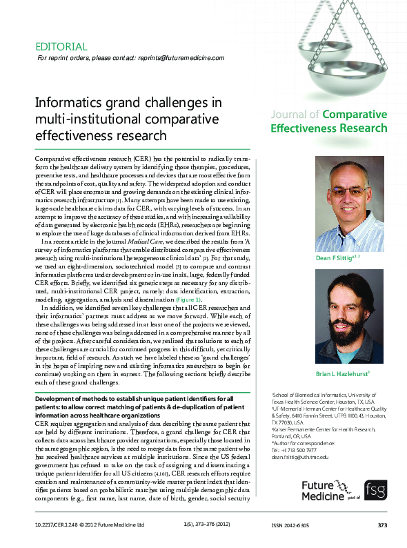 (PDF) Informatics grand challenges in multi-institutional comparative ...