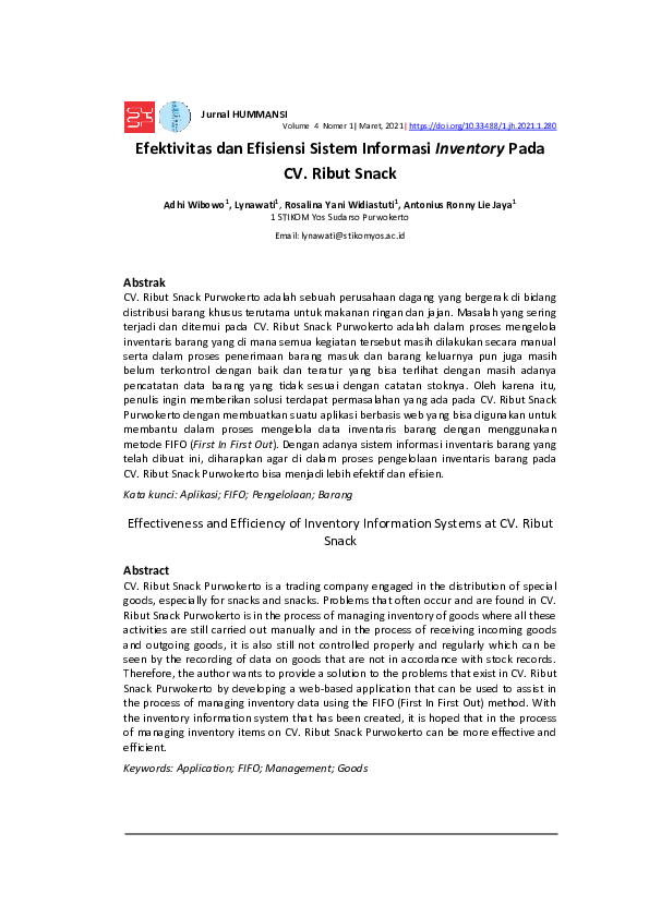 (PDF) Efektivitas dan Efisiensi Sistem Informasi Inventory pada CV ...