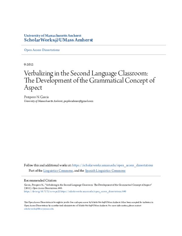 (PDF) Verbalizing in the second language classroom: The development of the grammatical concept ...