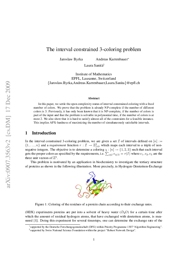 (PDF) The interval constrained 3-coloring problem | Jaroslaw Byrka - Academia.edu