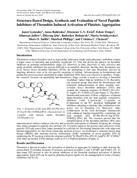 (PDF) Structure-Based Design, Synthesis and Evaluation of Novel Peptidic Inhibitors of Thrombin ...