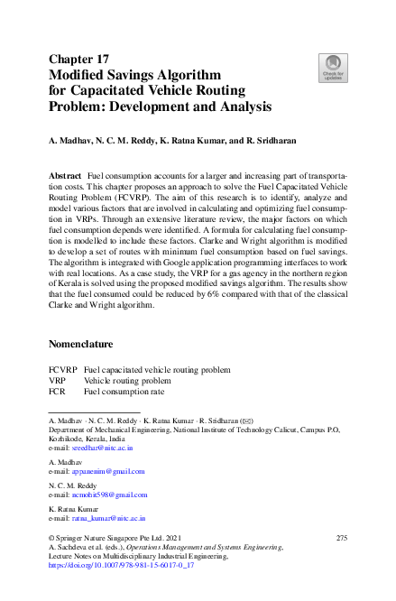 Pdf Modified Savings Algorithm For Capacitated Vehicle Routing Problem Development And
