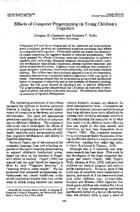 (PDF) The effects of computer programming on young children's learning