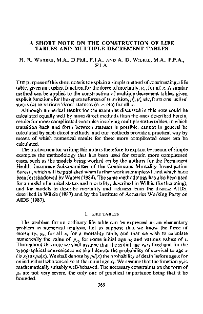 (PDF) A short note on the construction of life tables and multiple ...