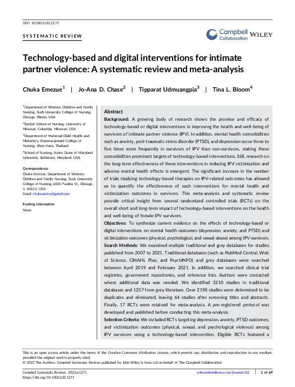 (PDF) Technology‐based and digital interventions for intimate partner ...