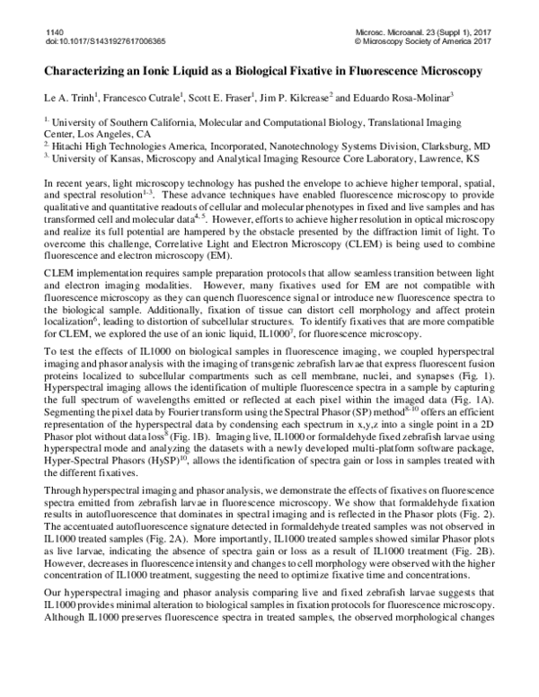 (PDF) Characterizing an Ionic Liquid as a Biological Fixative in ...