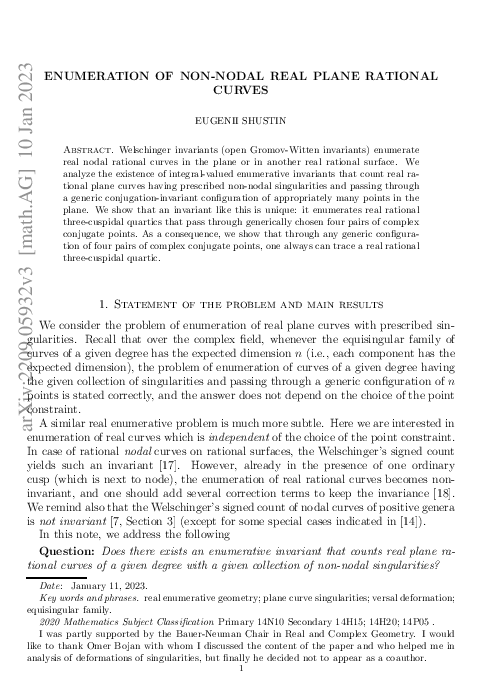 (PDF) Enumeration of non-nodal real plane rational curves