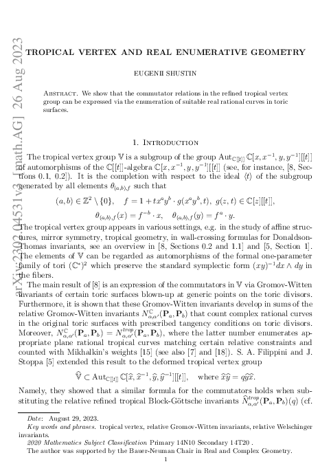 Pdf Tropical Vertex And Real Enumerative Geometry Eugenii Shustin