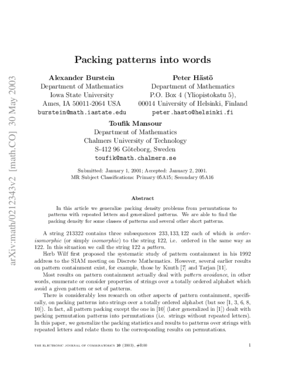 (PDF) Packing patterns into words