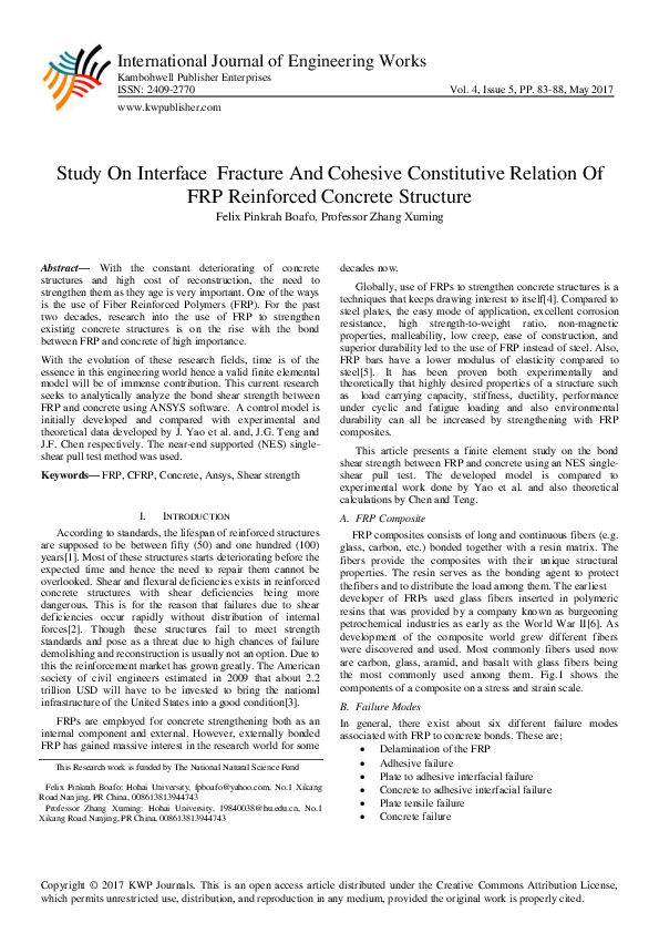 Pdf Analyzing Frp Concrete Bond Shear Strength