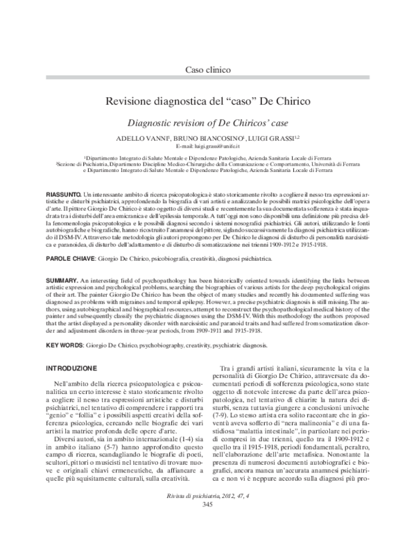 (PDF) Diagnostic revision of De Chiricos' case | ADELLO VANNI ...