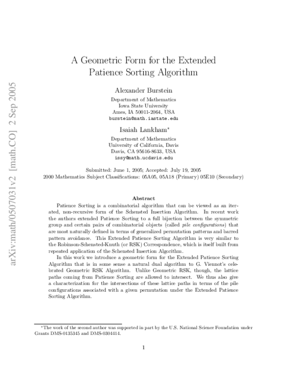 (PDF) A geometric form for the extended patience sorting algorithm