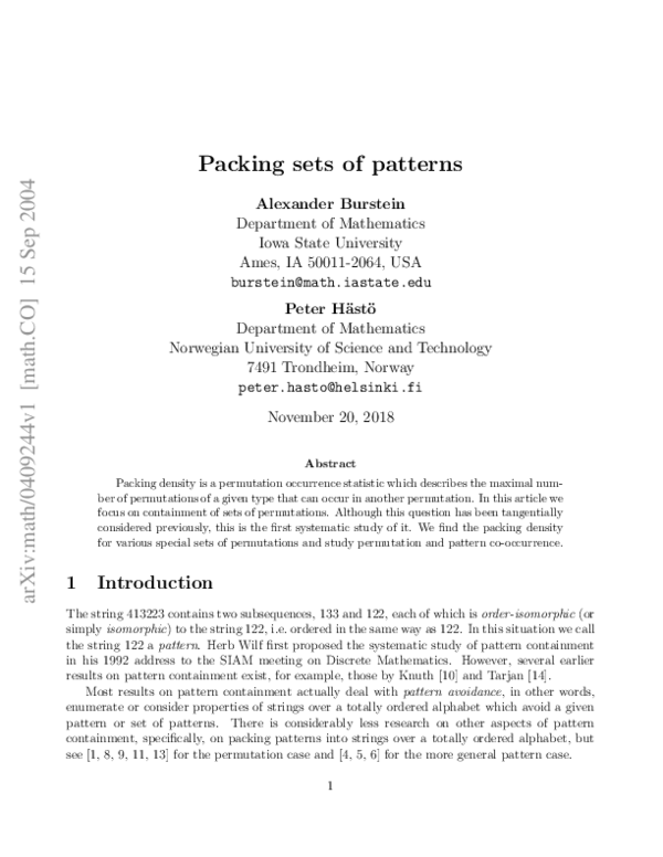 (PDF) Packing sets of patterns