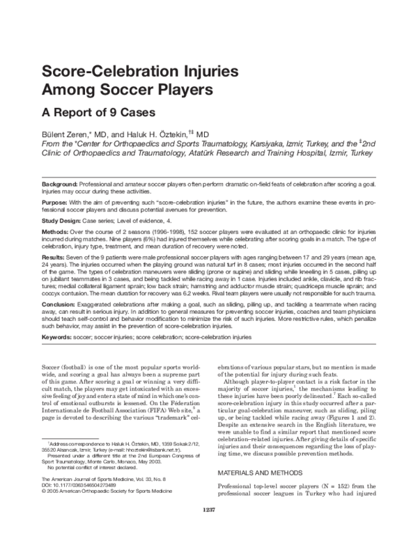 (PDF) Score-Celebration Injuries among Soccer Players