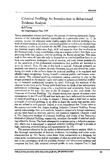(PDF) Book Review: Criminal Profiling: An Introduction to Behavioural ...