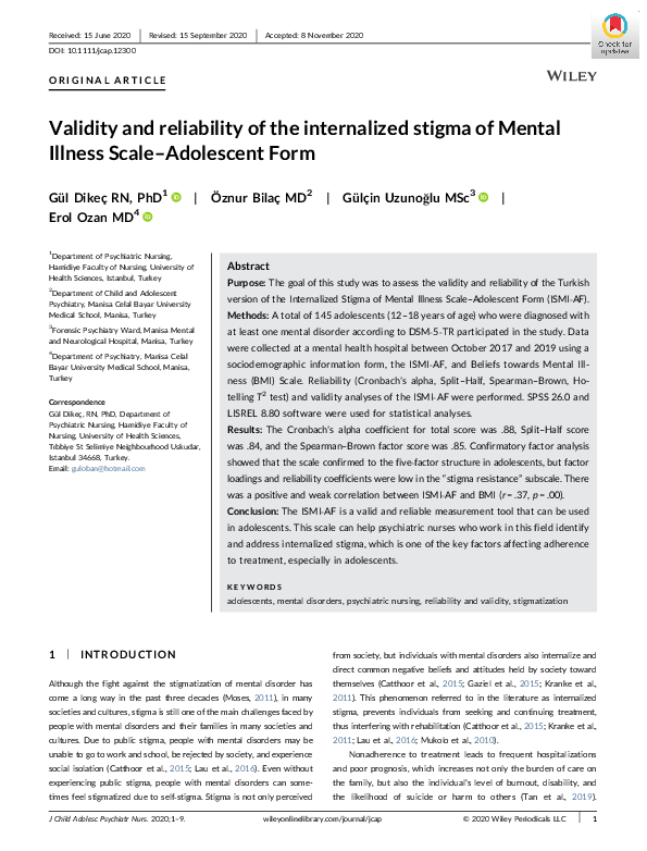 (PDF) Validity and reliability of the internalized stigma of Mental ...