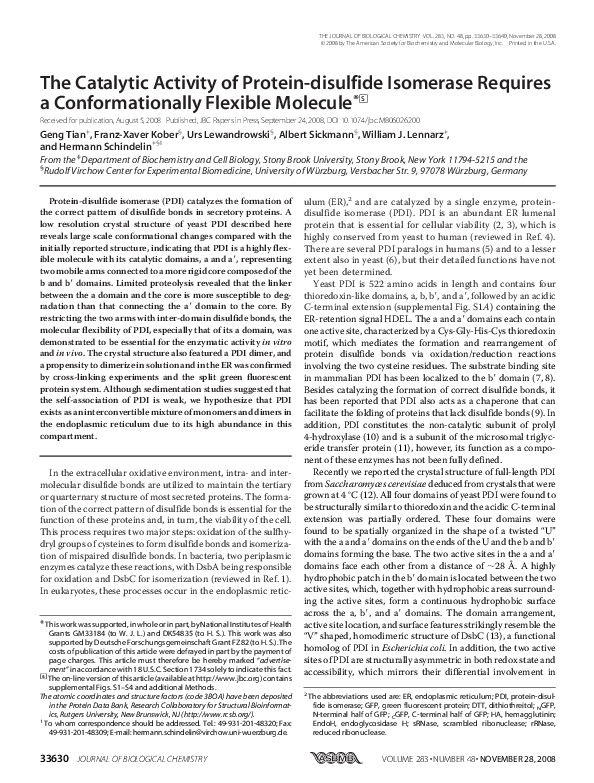 Pdf The Catalytic Activity Of Protein Disulfide Isomerase Requires A