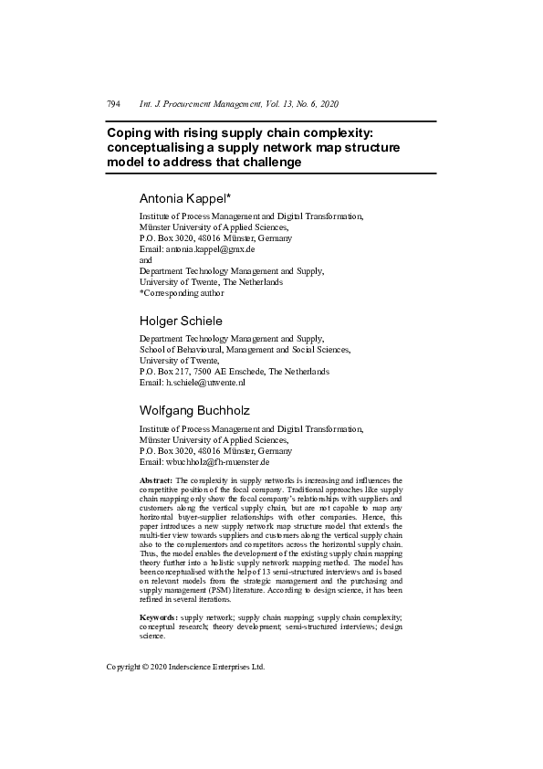 (PDF) Coping with rising supply chain complexity: conceptualising a supply network map structure ...