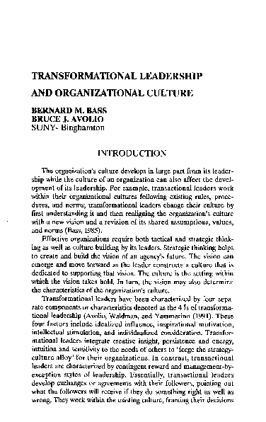 (PDF) Transformational Leadership And Organizational Culture | Michelle Lee - Academia.edu