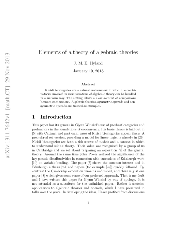 (PDF) Elements of a theory of algebraic theories