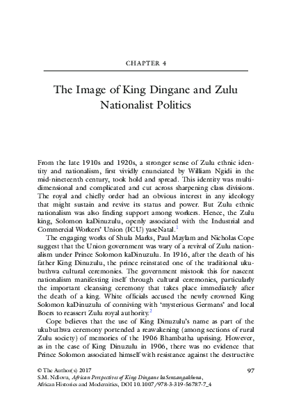 (PDF) The Image of King Dingane and Zulu Nationalist Politics