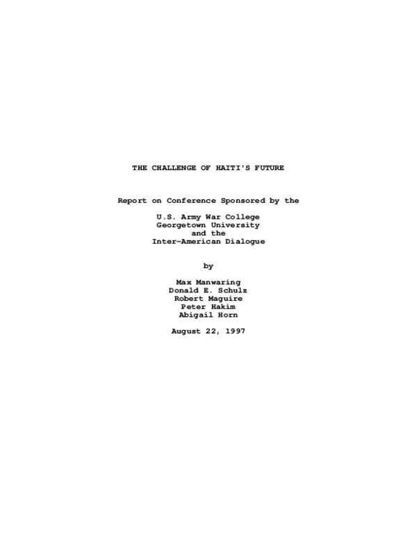 (PDF) The Challenge of Haiti's Future