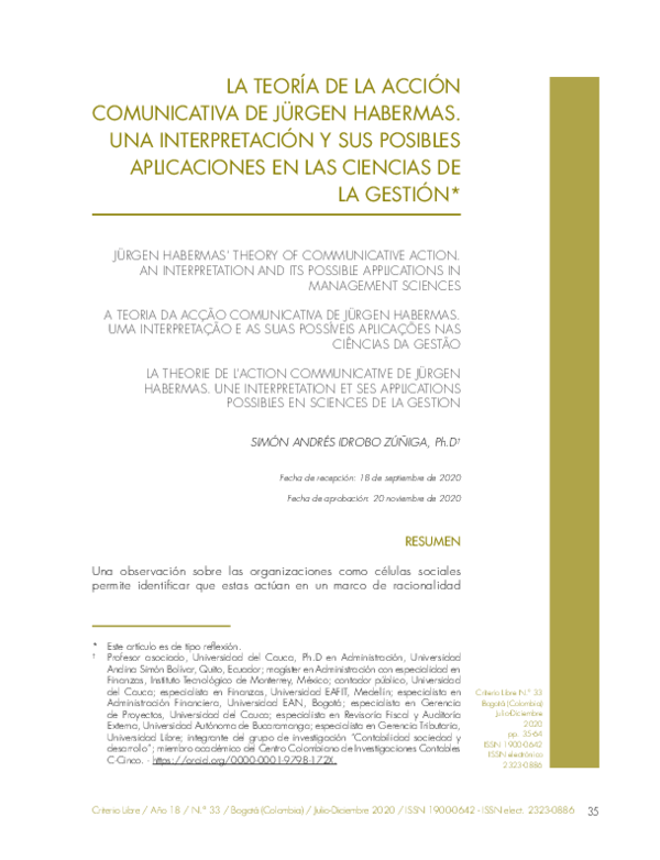 (PDF) La teoría de la acción comunicativa de jürgen habermas. una interpretación y sus posibles ...