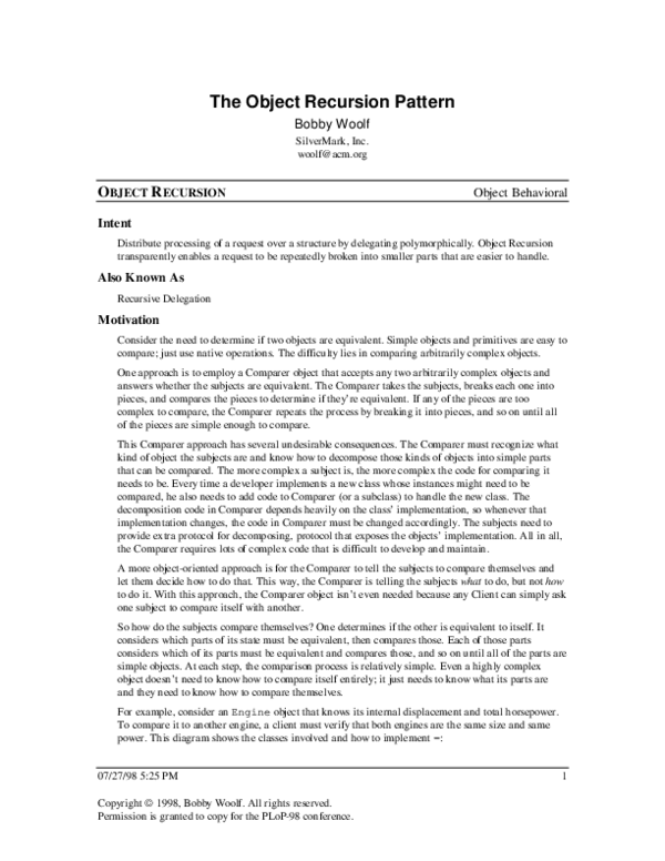 (PDF) Object Recursion for Comparing Complex Objects