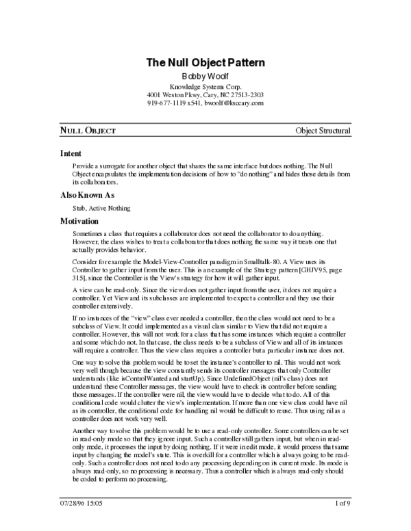 (PDF) The Null Object Pattern