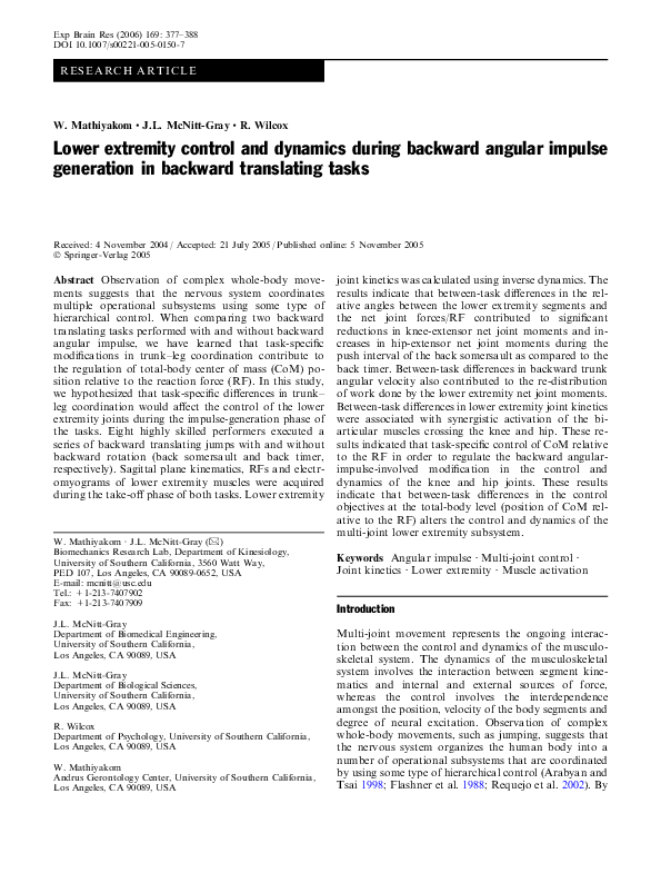 (PDF) Lower extremity control and dynamics during backward angular ...