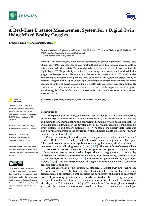 (PDF) A Real-Time Distance Measurement System for a Digital Twin Using ...