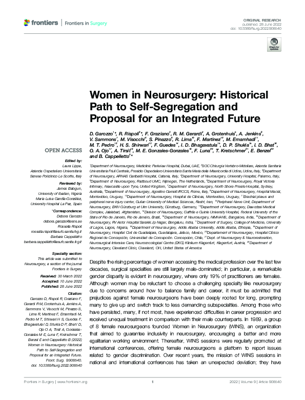 (PDF) Women in Neurosurgery: Historical Path to Self-Segregation and ...