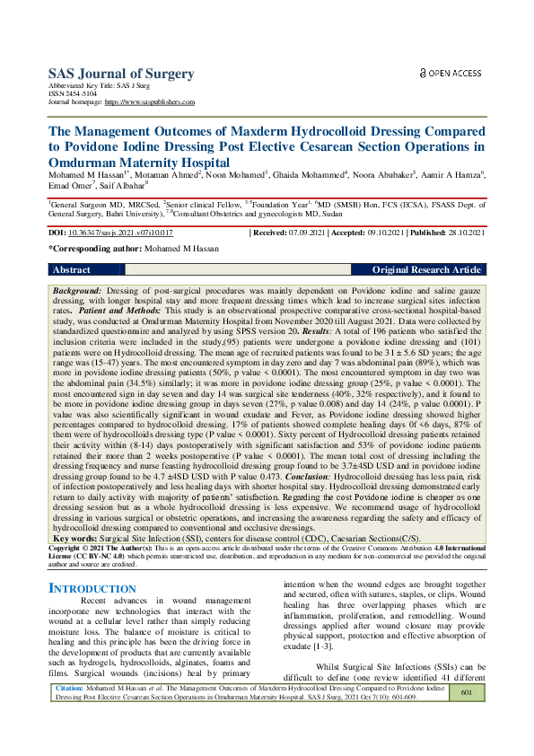 (PDF) The Management Outcomes of Maxderm Hydrocolloid Dressing Compared ...