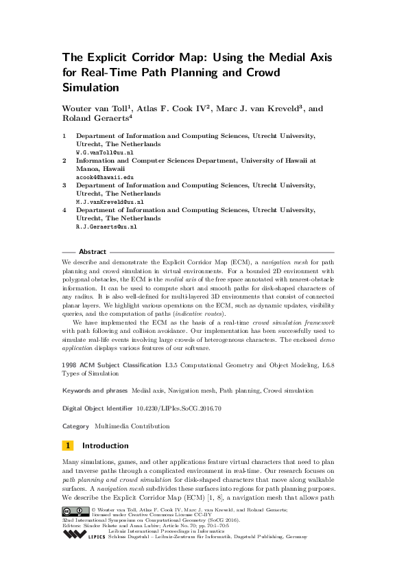 (PDF) The Explicit Corridor Map: Using the Medial Axis for Real-Time Path Planning and Crowd ...