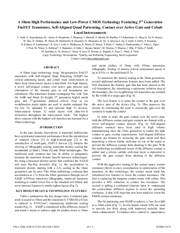(PDF) A 10nm high performance and low-power CMOS technology featuring ...