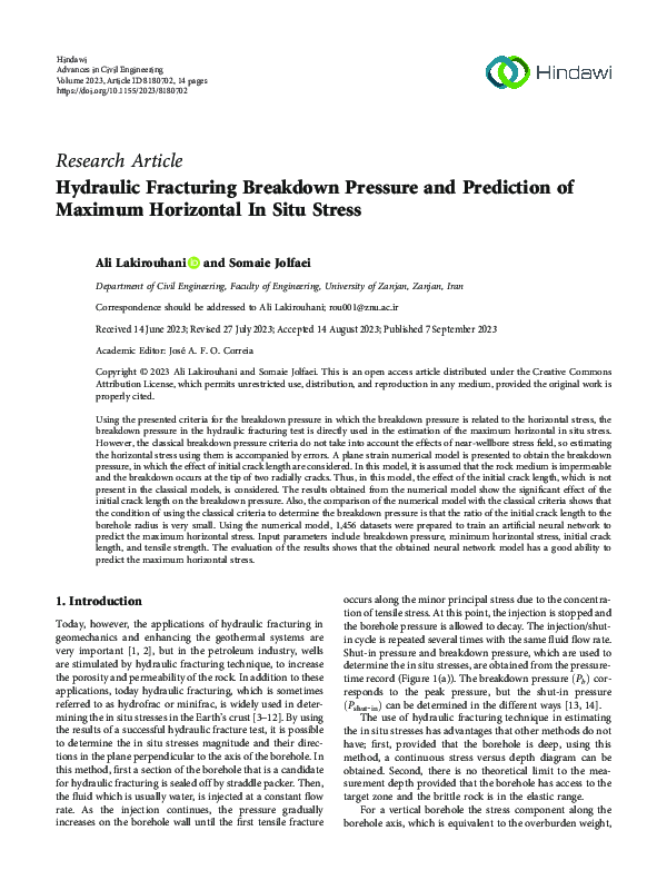 (PDF) Hydraulic Fracturing Breakdown Pressure and Prediction of Maximum Horizontal In Situ Stress