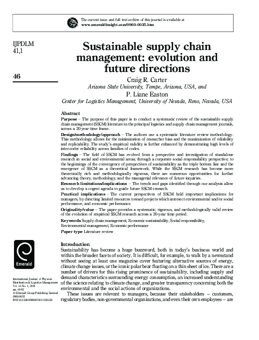 (PDF) Sustainable supply chain management: evolution, impact and application