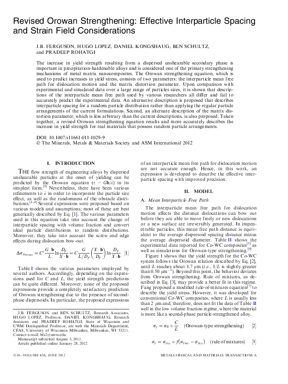 (PDF) Revised Orowan Strengthening: Effective Interparticle Spacing and ...
