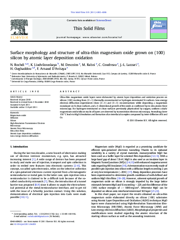 (PDF) Surface morphology and structure of ultra-thin magnesium oxide ...