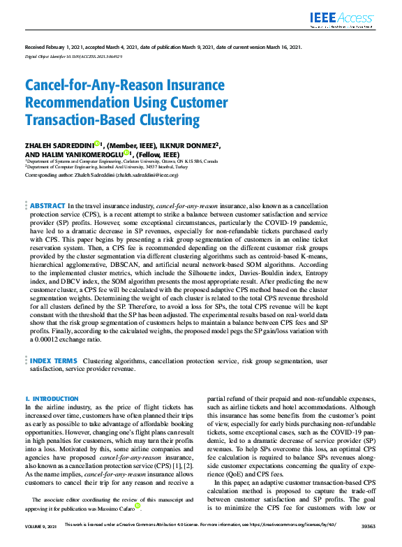 (PDF) Cancel-for-Any-Reason Insurance Recommendation Using Customer ...