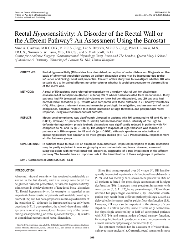 (PDF) Rectal Hyposensitivity: A Disorder of the Rectal Wall or the Afferent Pathway? An ...