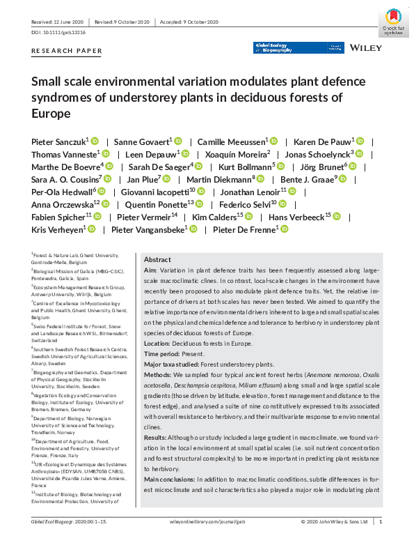 Pdf Small Scale Environmental Variation Modulates Plant Defence