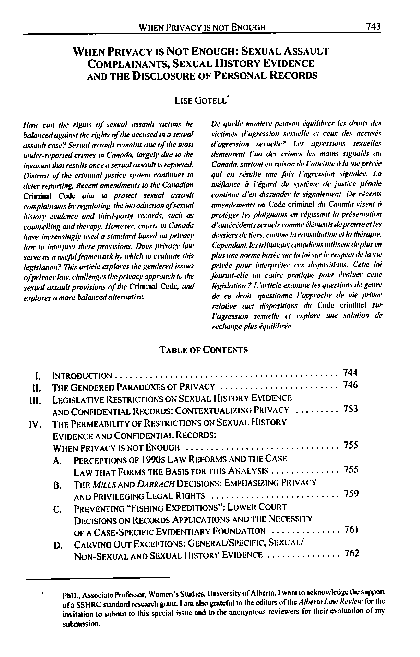 (PDF) When Privacy is Not Enough: Sexual Assault Complainants, Sexual ...