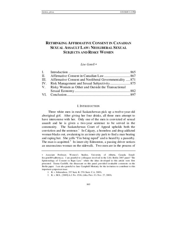 (PDF) Rethinking Affirmative Consent in Canadian Sexual Assault Law ...